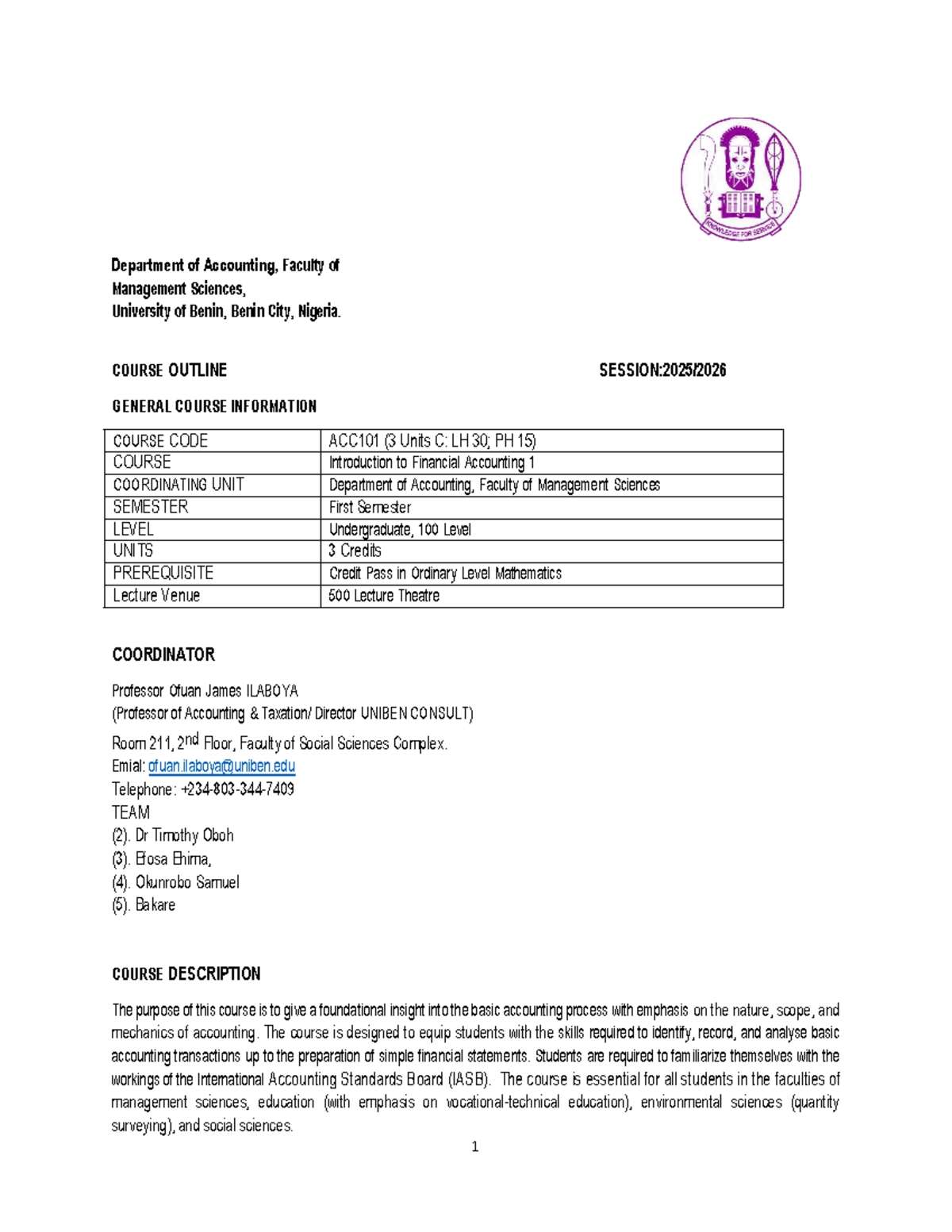 ACC101 Course Outline: Introduction to Financial Accounting - Studocu