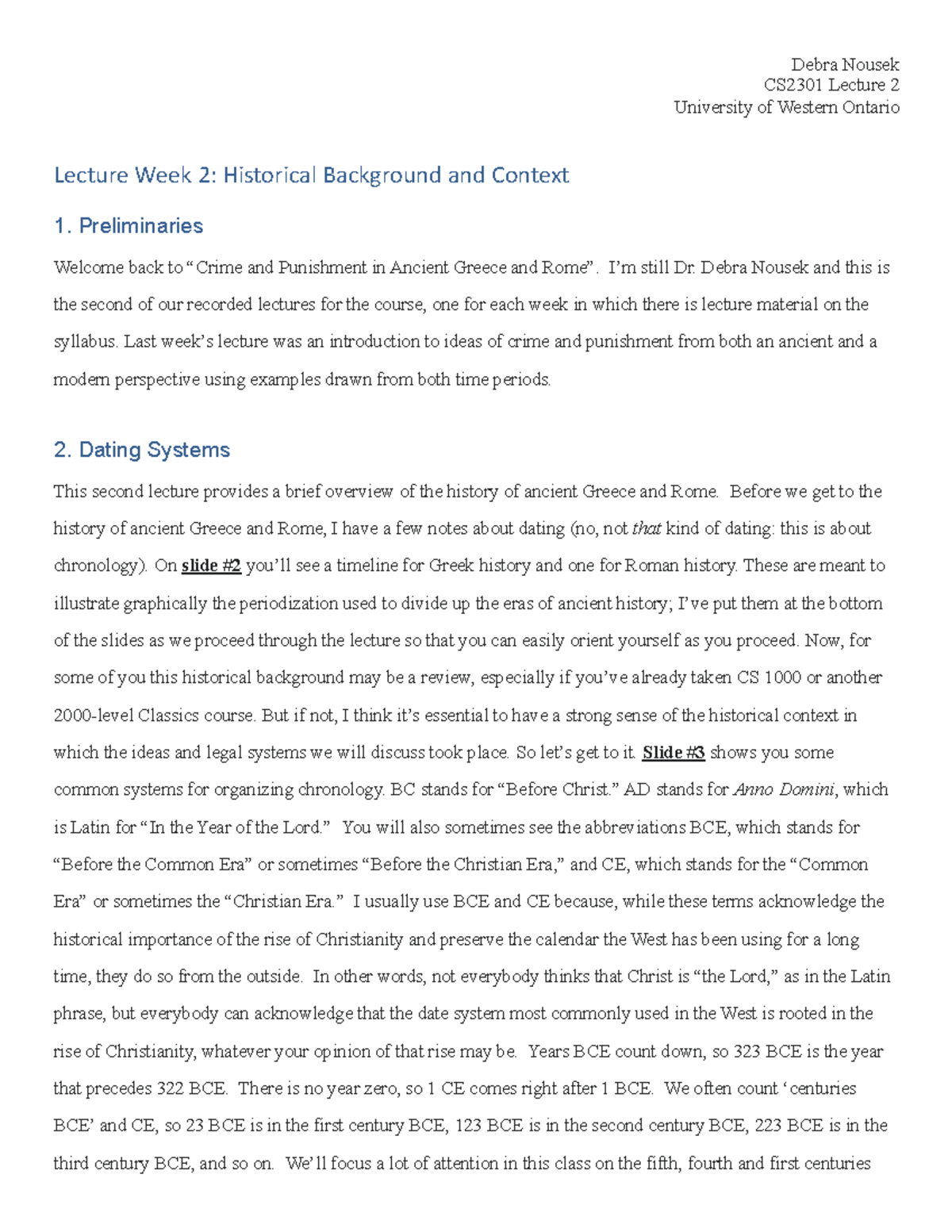 CS2301 Week 2 Lecture: Historical Context of Ancient Greece and Rome ...