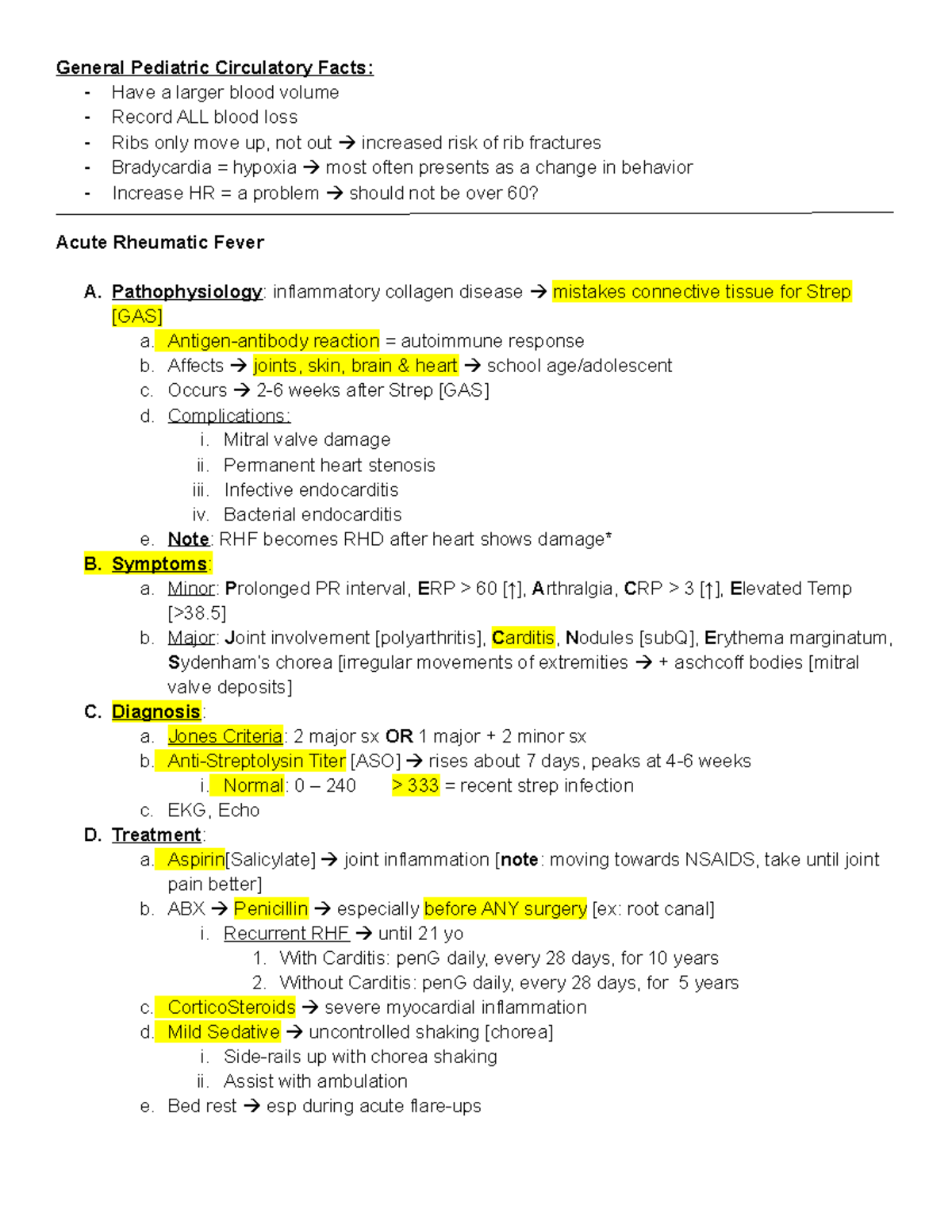 AV. Exam 1 Circulation Study Guide: Pediatric Cardiac Conditions and ...
