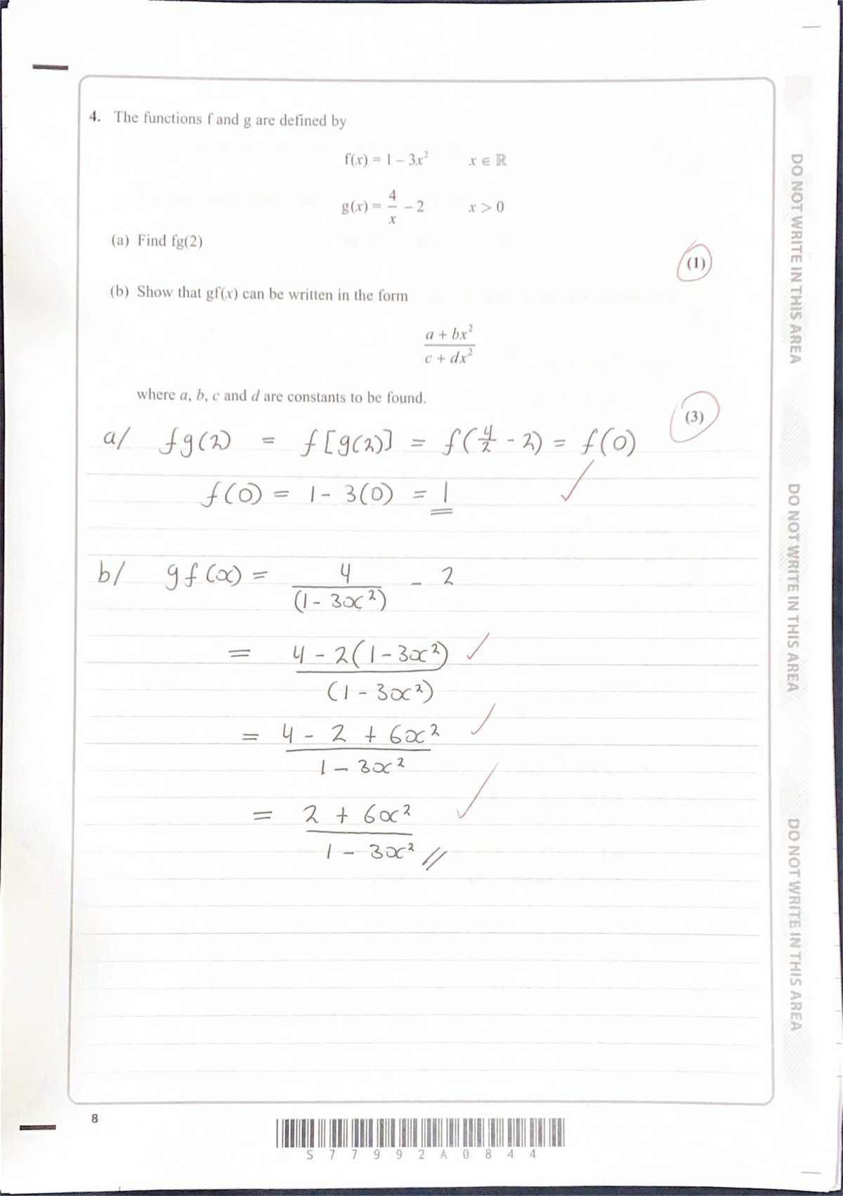 Functions Exam Question: fg(2) and gf(x) Analysis - Studocu