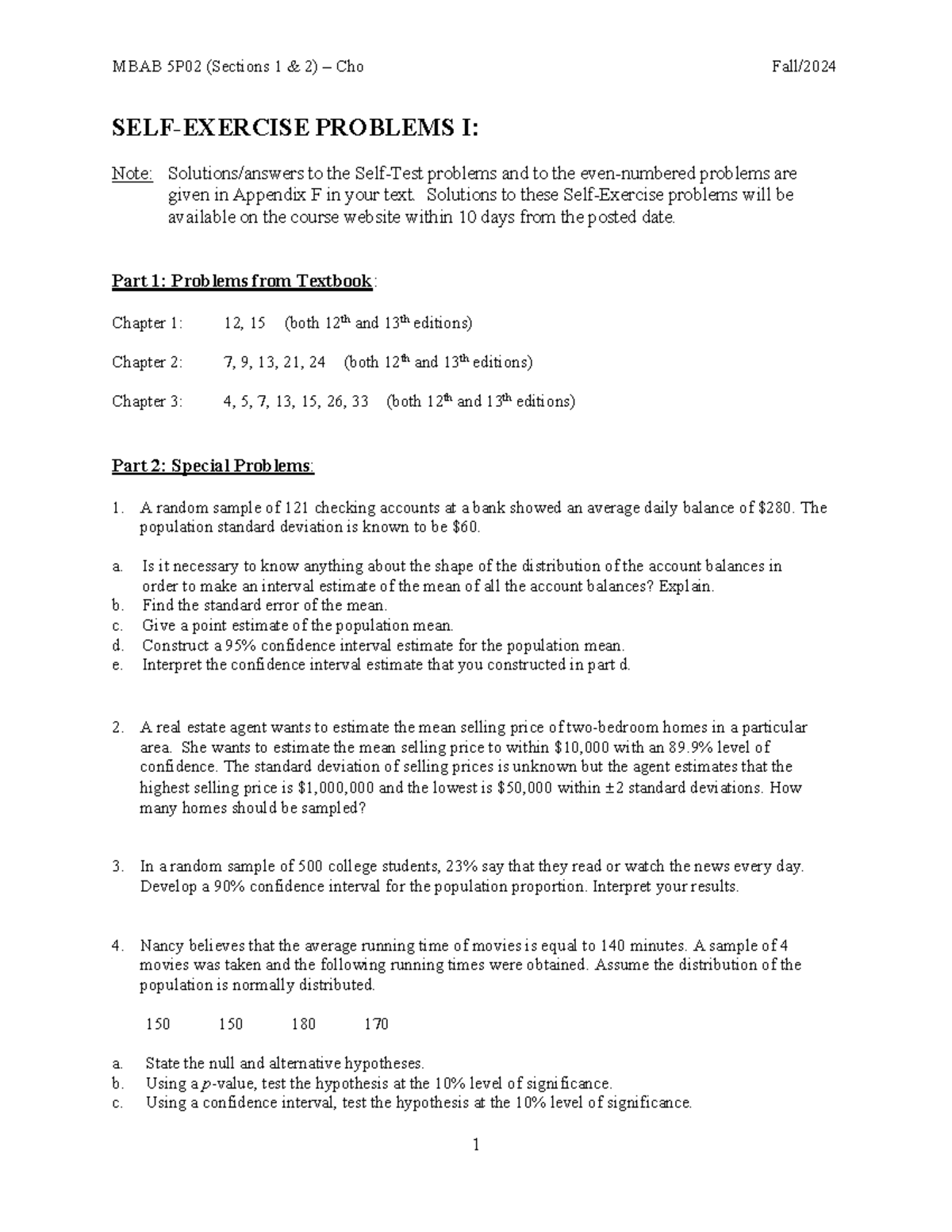 Self Exer 1 F2024 - in-class exercise - MBAB 5P02 (Sections 1 & 2 ...