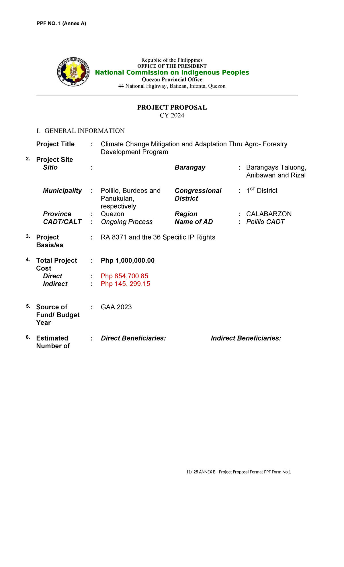 Coconut Project Proposal for Climate Change Mitigation (CY 2024) - Studocu