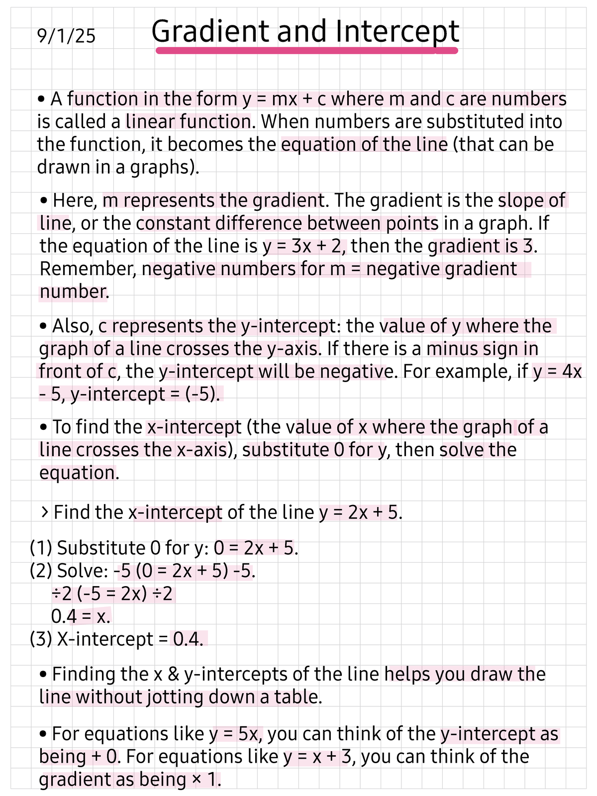 Linear Functions: Understanding Gradient and Intercept (Math 101) - Studocu