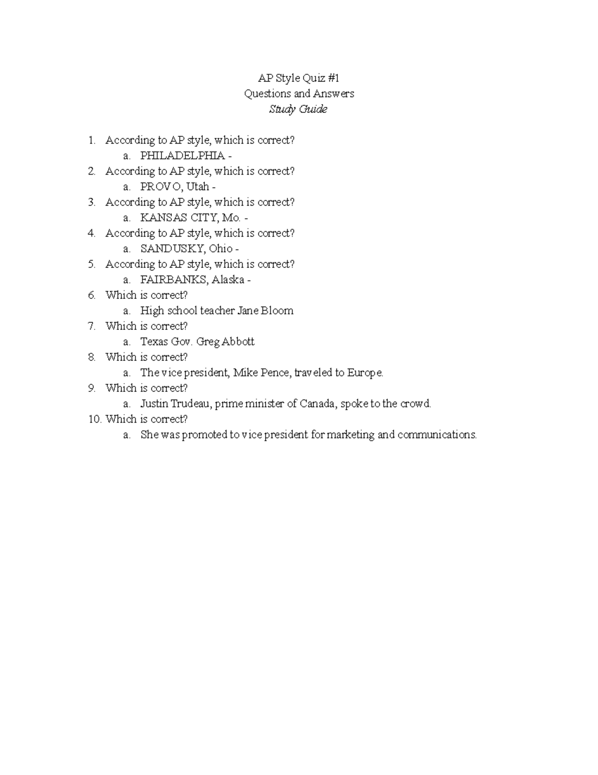 MC1313 AP Style Quiz 1 Study Guide with Q&A - Studocu