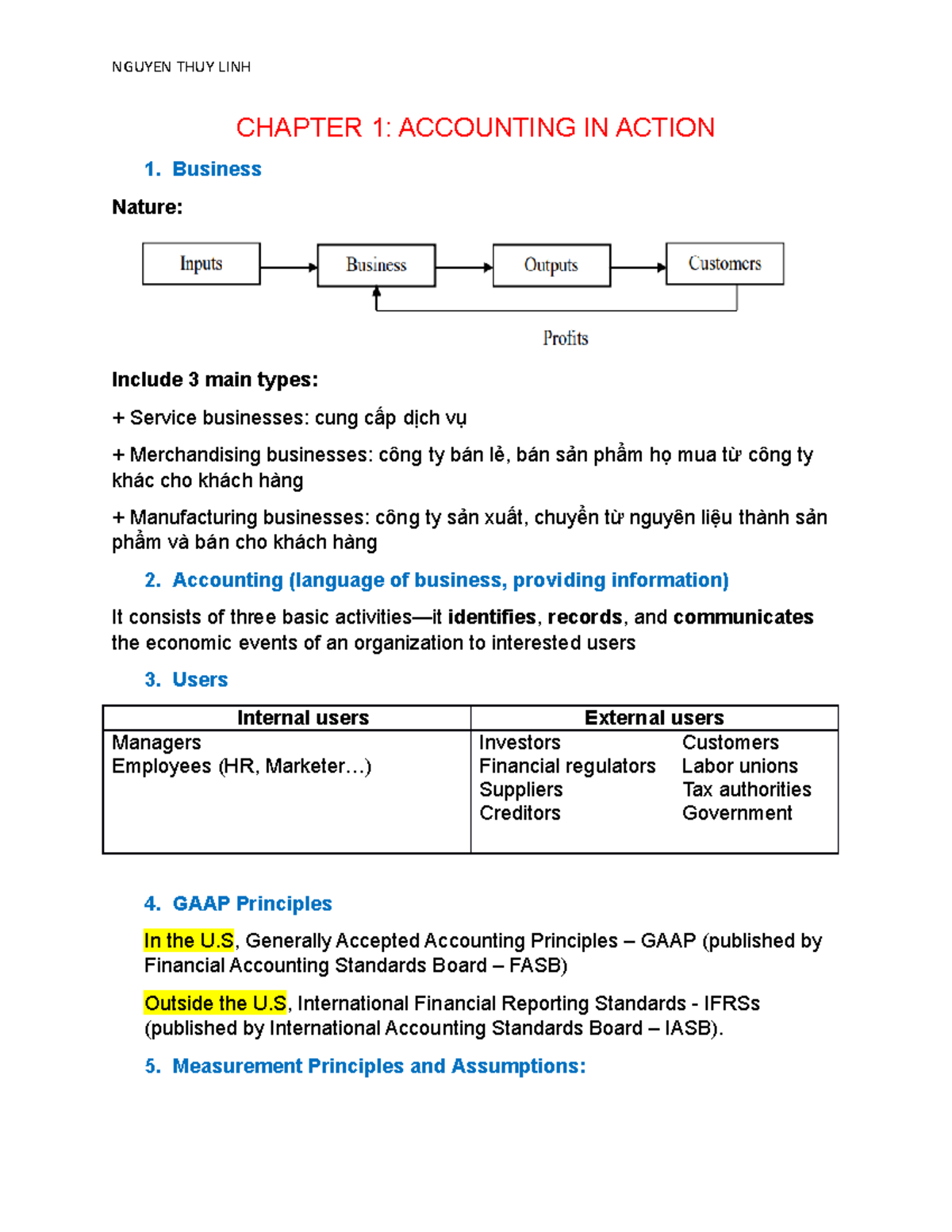 Chap 1 Accouting in Action - NGUYEN THUY LINH CHAPTER 1: ACCOUNTING IN ...