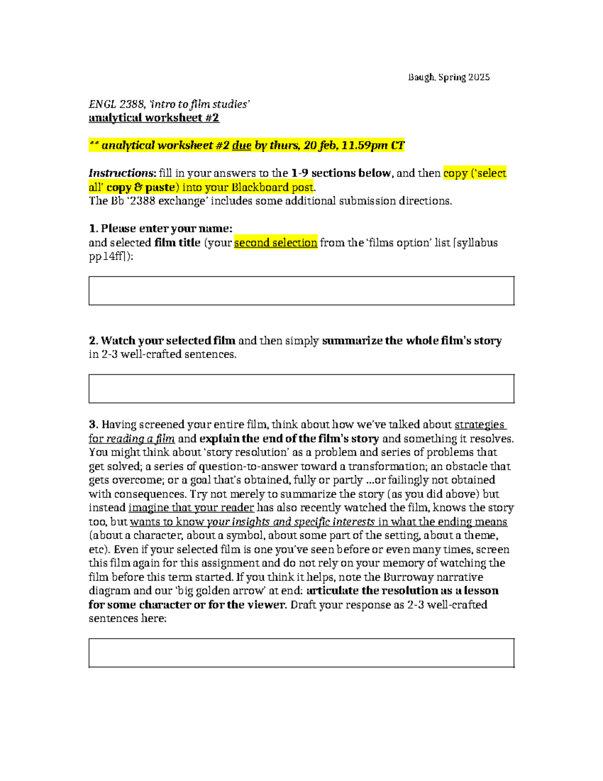 ENGL 2388 Spring 2025 Film Analysis Worksheet - Studocu