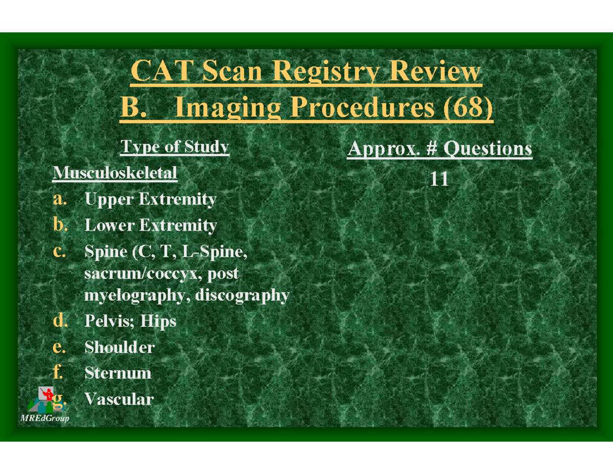 CAT Scan Registry Review: Imaging Procedures for MSK & Spine - CAT Scan ...