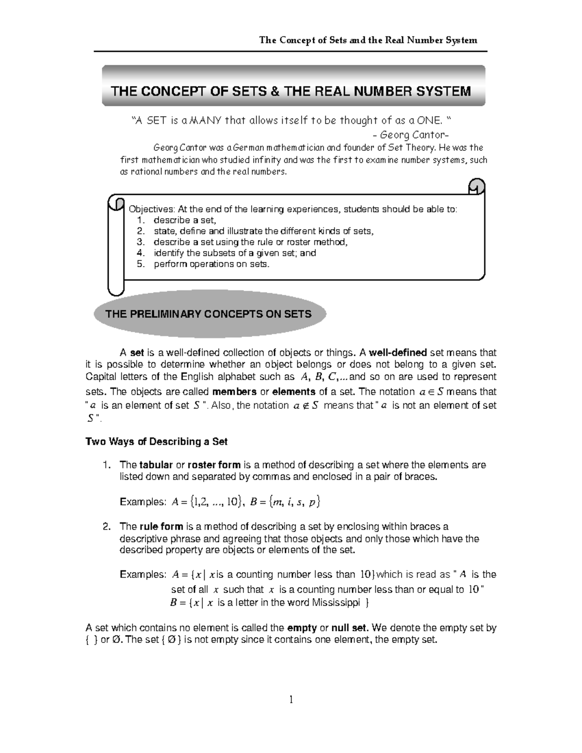SETS & THE REAL NUMBER SYSTEM: A Comprehensive Overview - Studocu