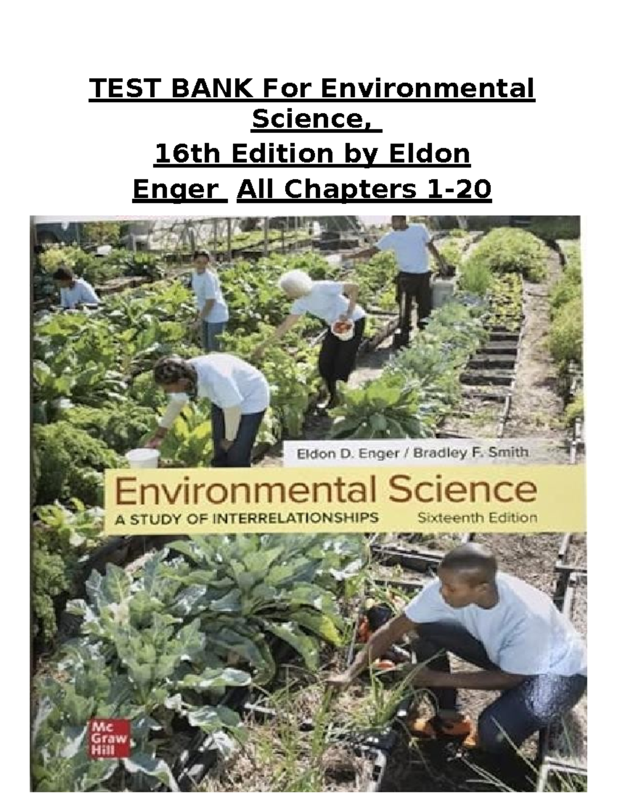 Test Bank for Environmental Science (16th Ed) by Eldon Enger: All ...