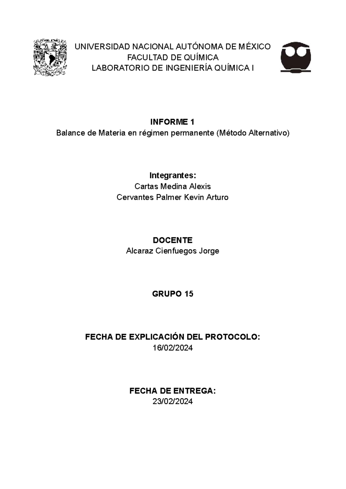 Práctica 1: Balance de Materia en Ingeniería Química I - LIQI - Studocu