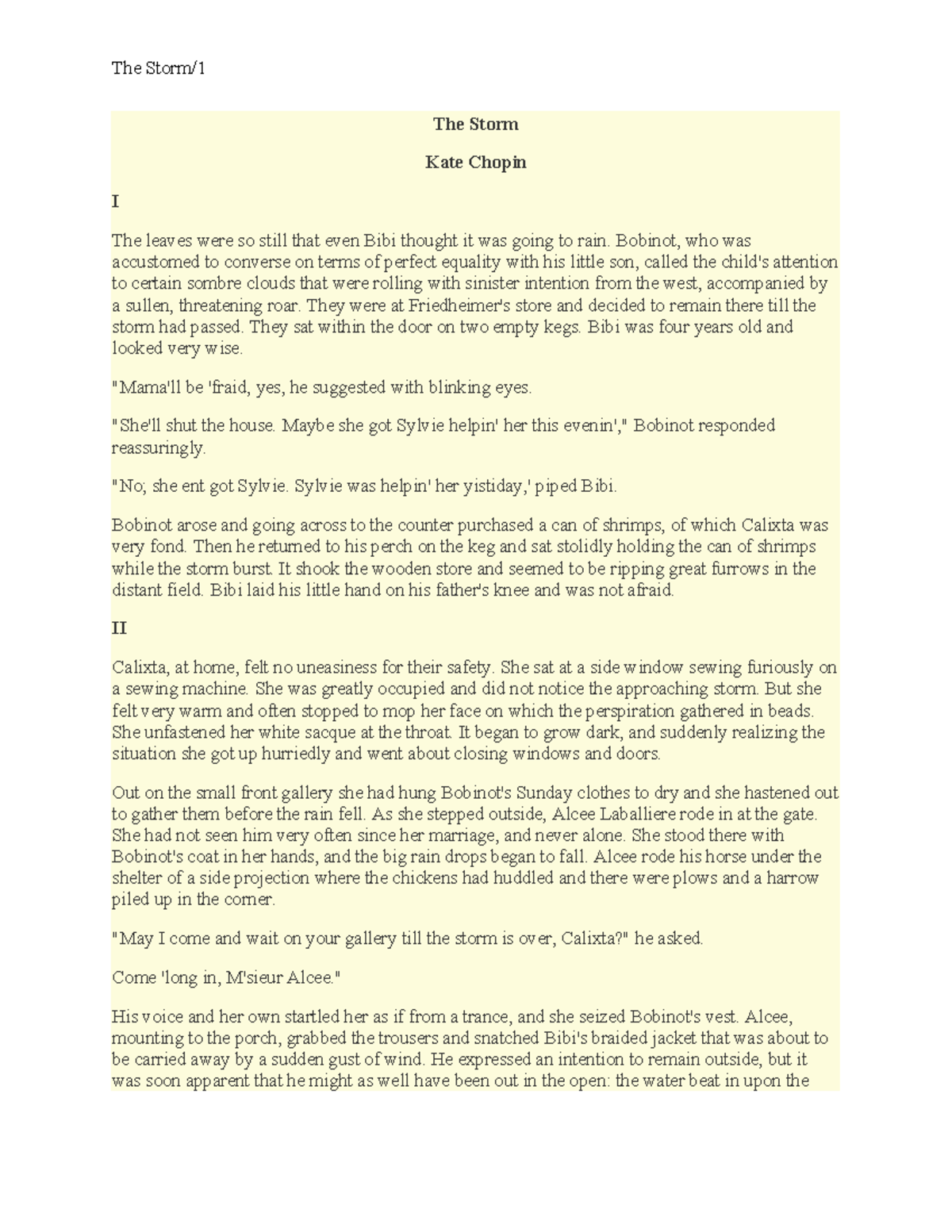 Analysis and Themes of Kate Chopin's Short Story "The Storm" - Studocu