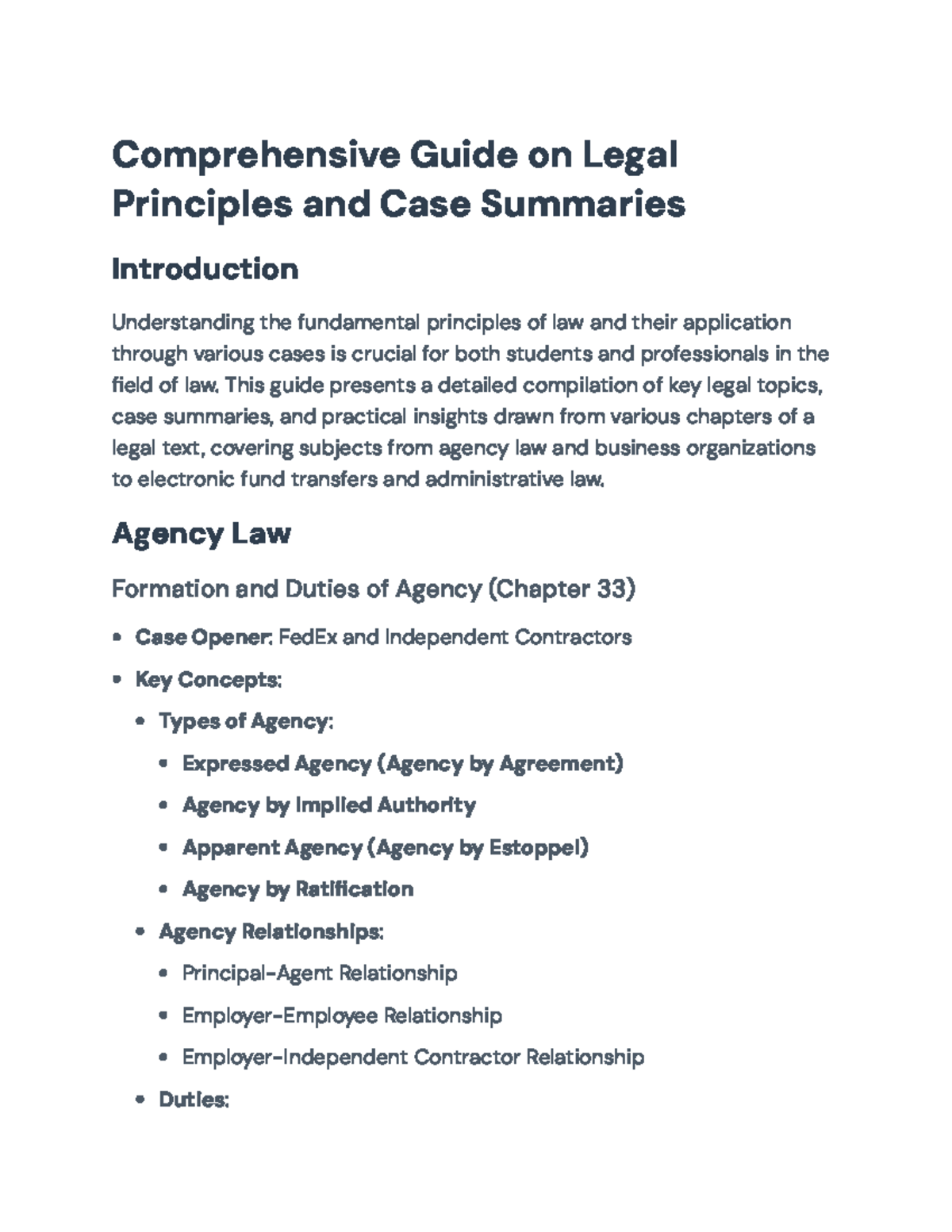 Legal Principles and Case Summaries Guide for Course LAW 101 ...