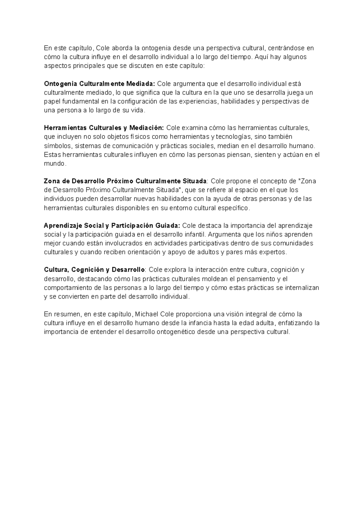 cole - la ontogenia desde el punto de vista cultural - En este capítulo ...