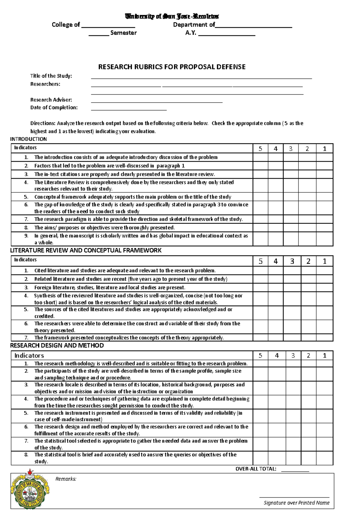 Form 5a Research Proposal Rubric for Evaluation of Studies - Studocu