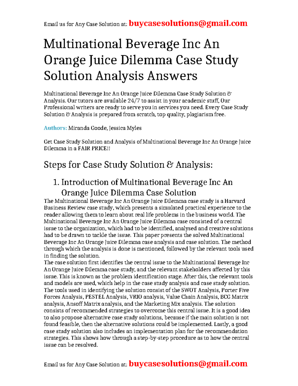 Multinational Beverage Inc. Orange Juice Dilemma: Comprehensive Case ...