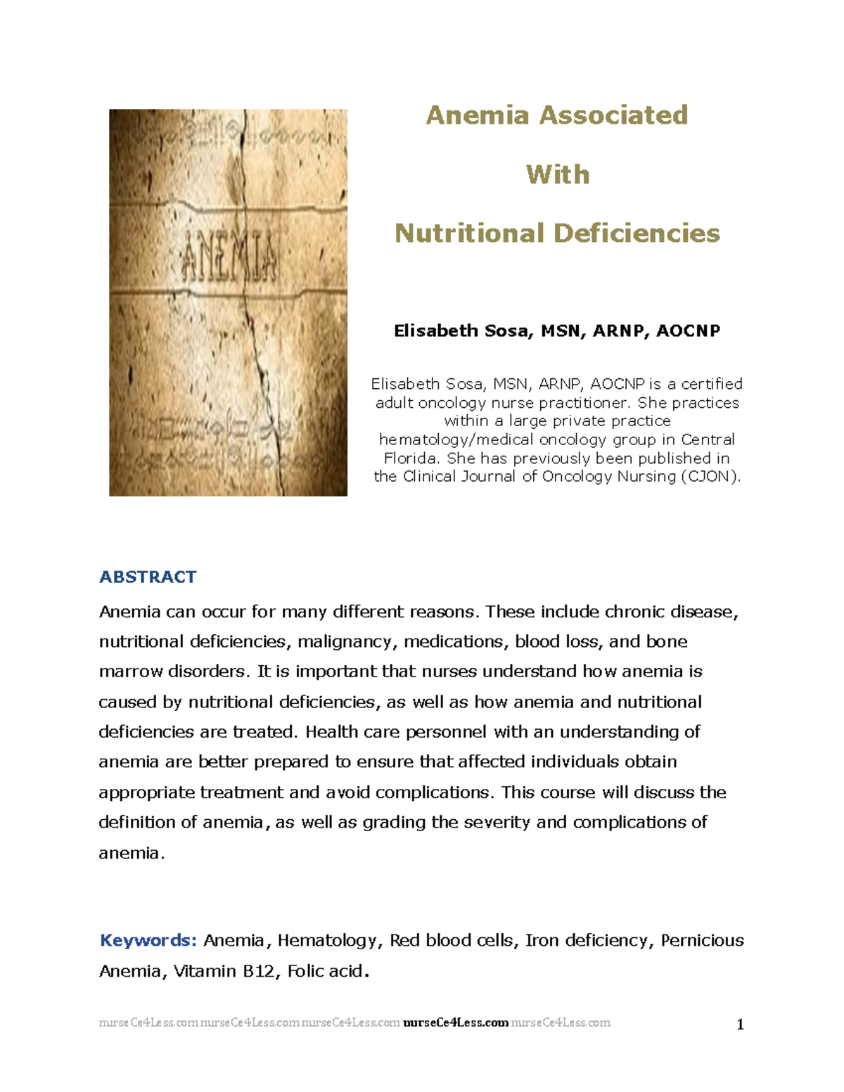 Anemia Case Study: Nutritional Deficiencies in MedSurg242 - Studocu