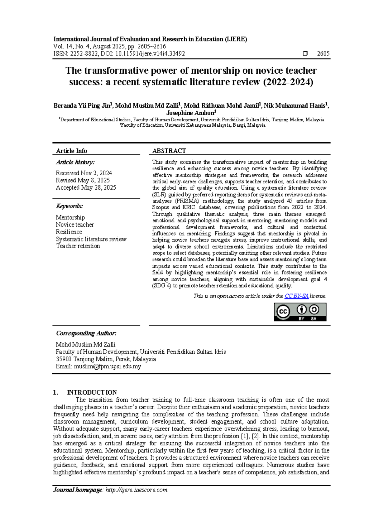 Transformative Mentorship for Novice Teacher Success: A Systematic ...