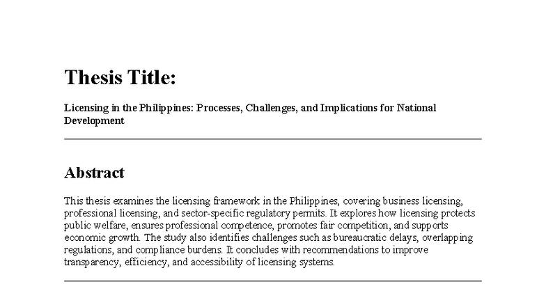 Thesis on Licensing in the Philippines: Processes & Challenges - Studocu