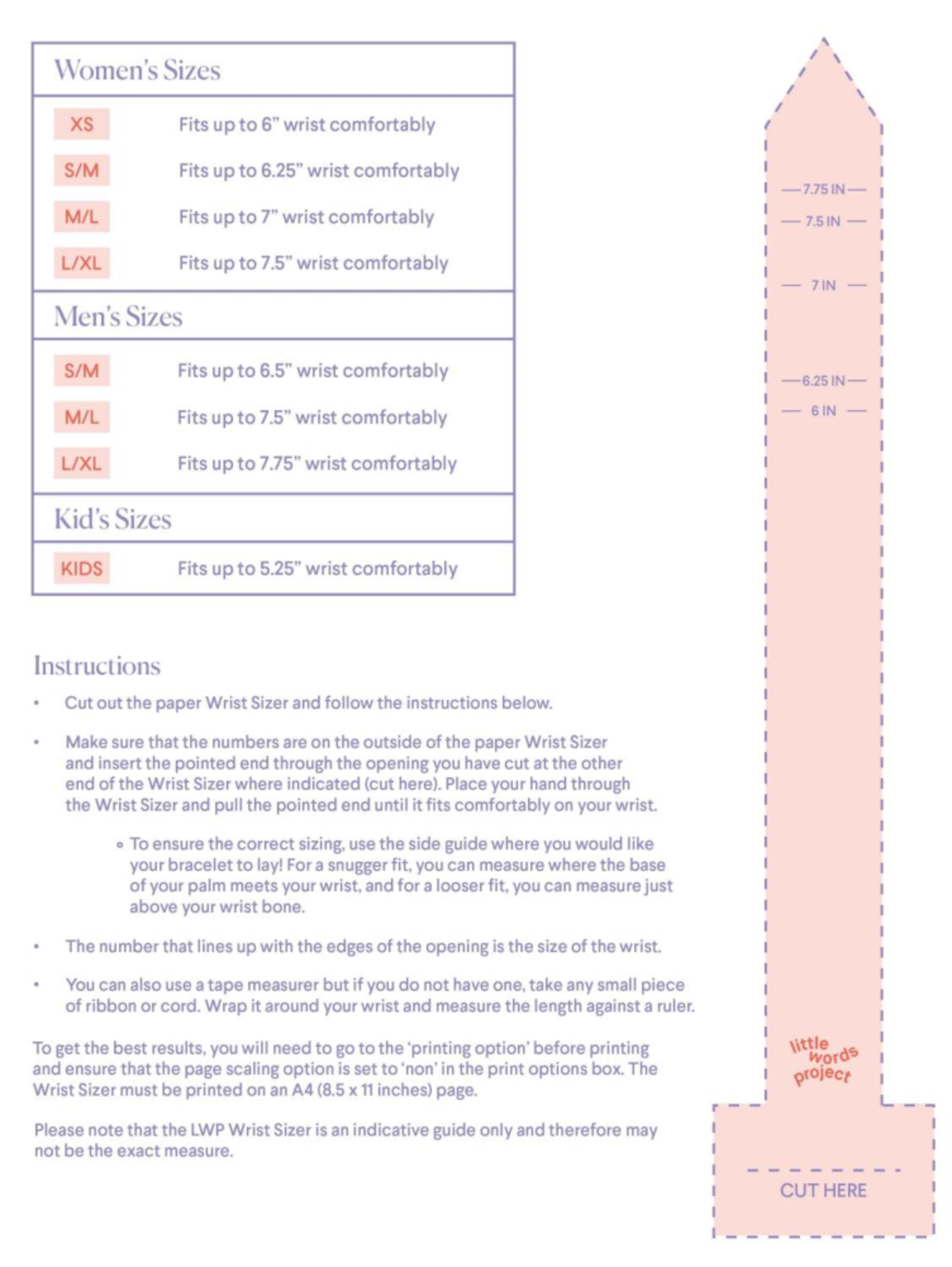 Size Guide - Wrist Sizer Instructions and Measurements - Studocu