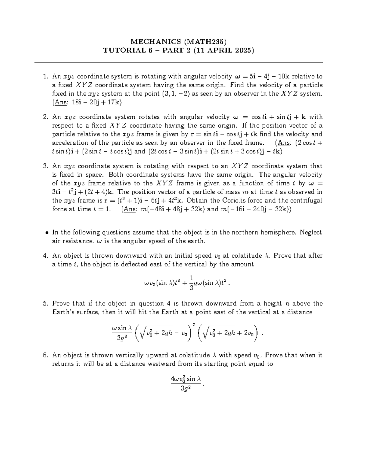 MECHANICS (MATH235) TUTORIAL 6 PART 2 - VELOCITY & FORCE ANALYSIS - Studocu