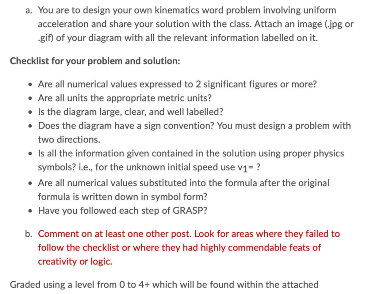 Kinematics Word Problem Design & Solution Checklist (PHYS 101) - Studocu