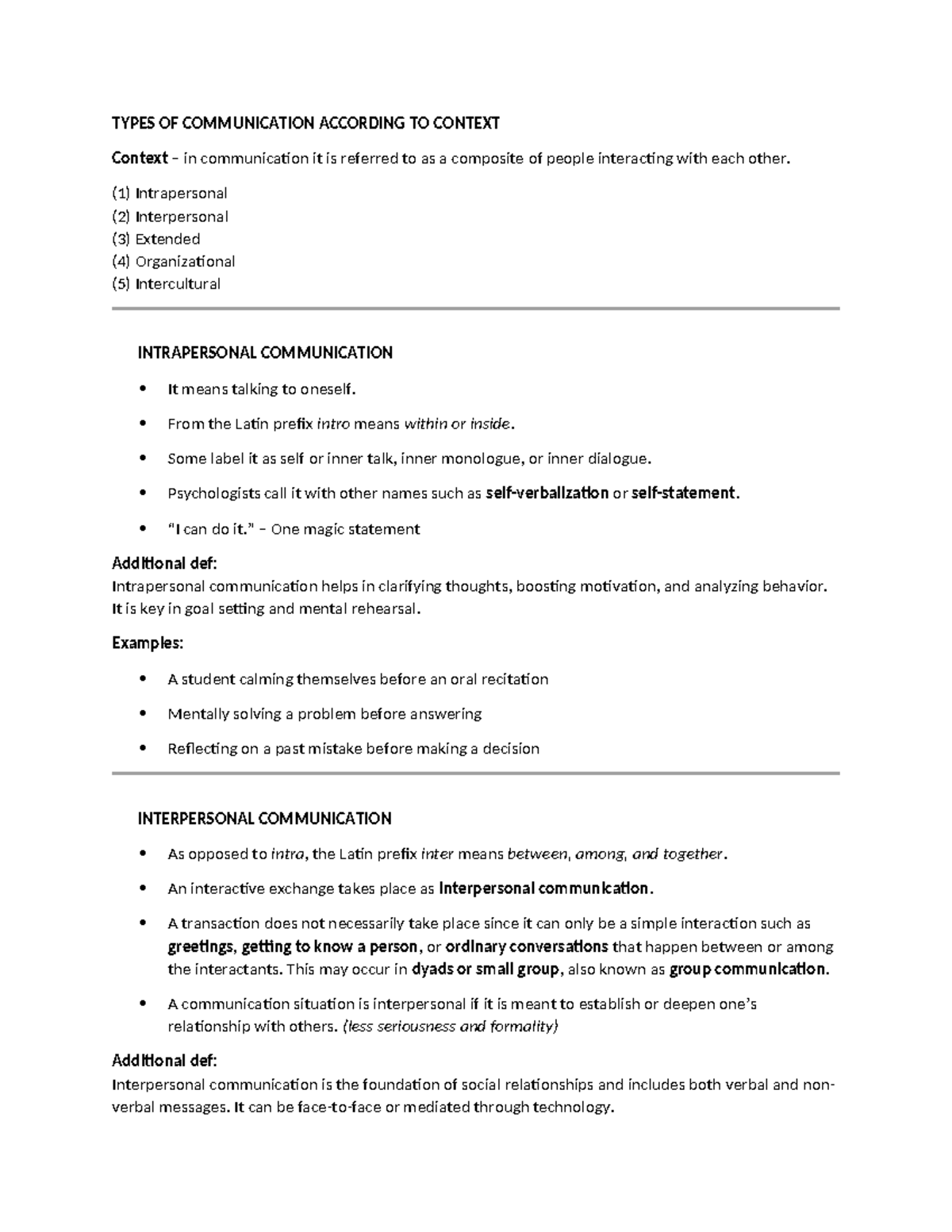 Types of Communication According to Context: Intrapersonal to ...