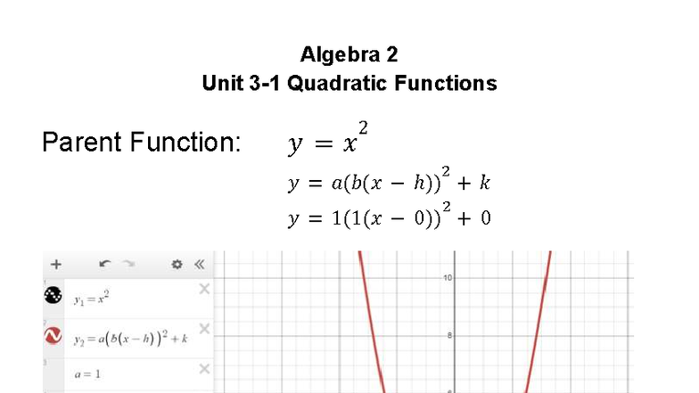 Alg 2 Notes: Unit 3-1 on Quadratic Functions & Transformations - Studocu