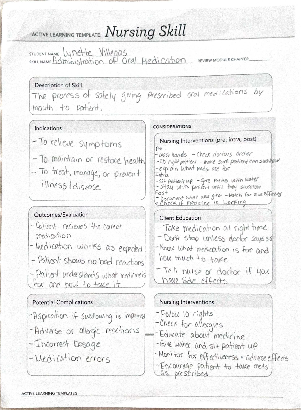 Active Learning Template: Nursing Skill - Oral Medication Admin. - Studocu