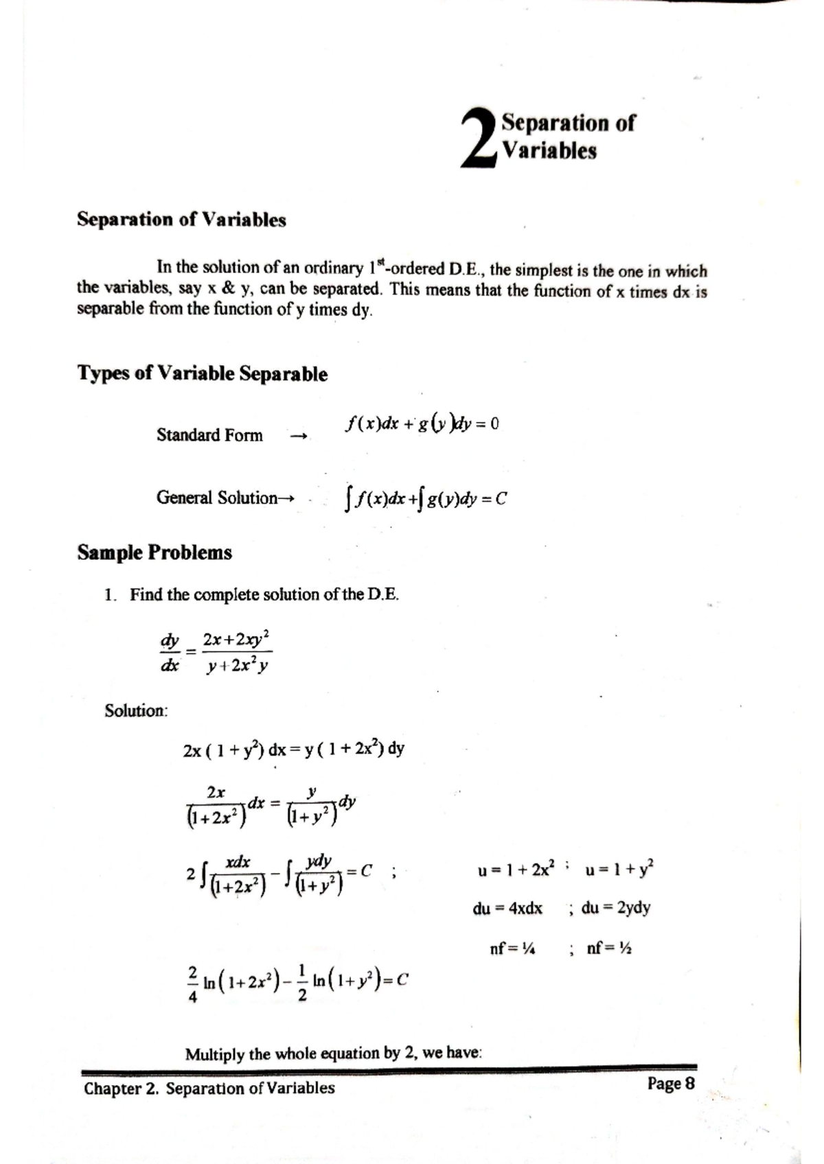 DE-Chapter-2: Separation of Variables in Differential Equations - Studocu