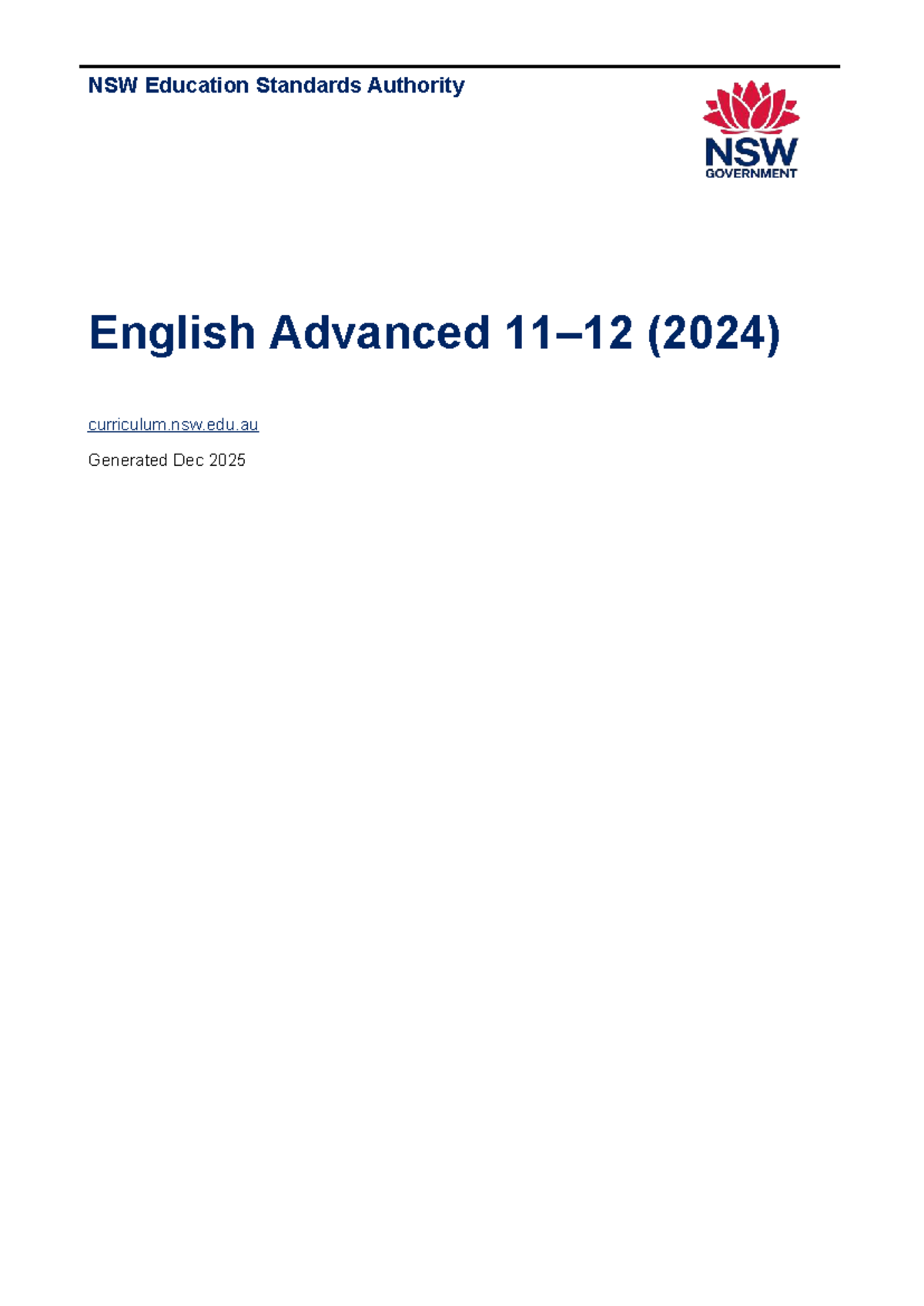 English Advanced HSC Syllabus (2024) Overview and Implementation - Studocu