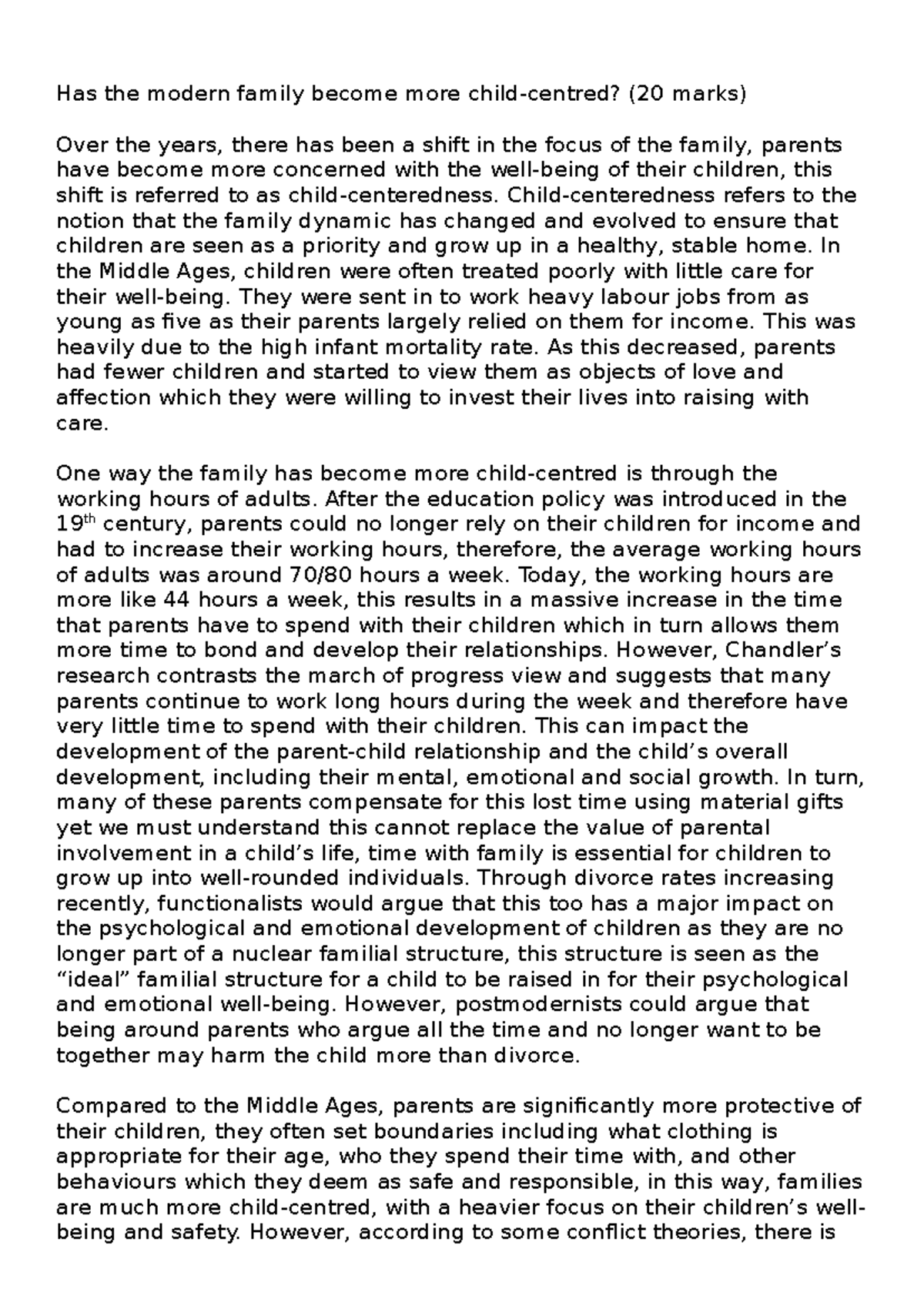 Sociology Essay 3: Evolution of Child-Centeredness in Modern Families ...