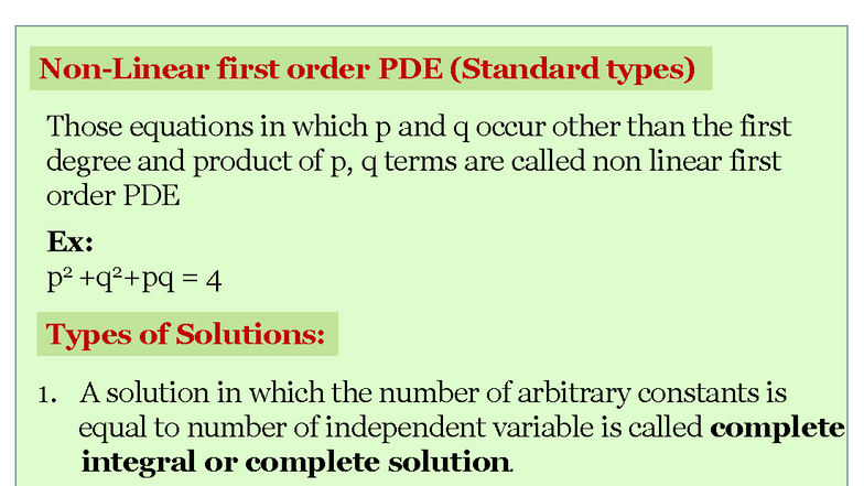 Non-Linear First Order PDEs: Complete and Singular Integrals - Studocu