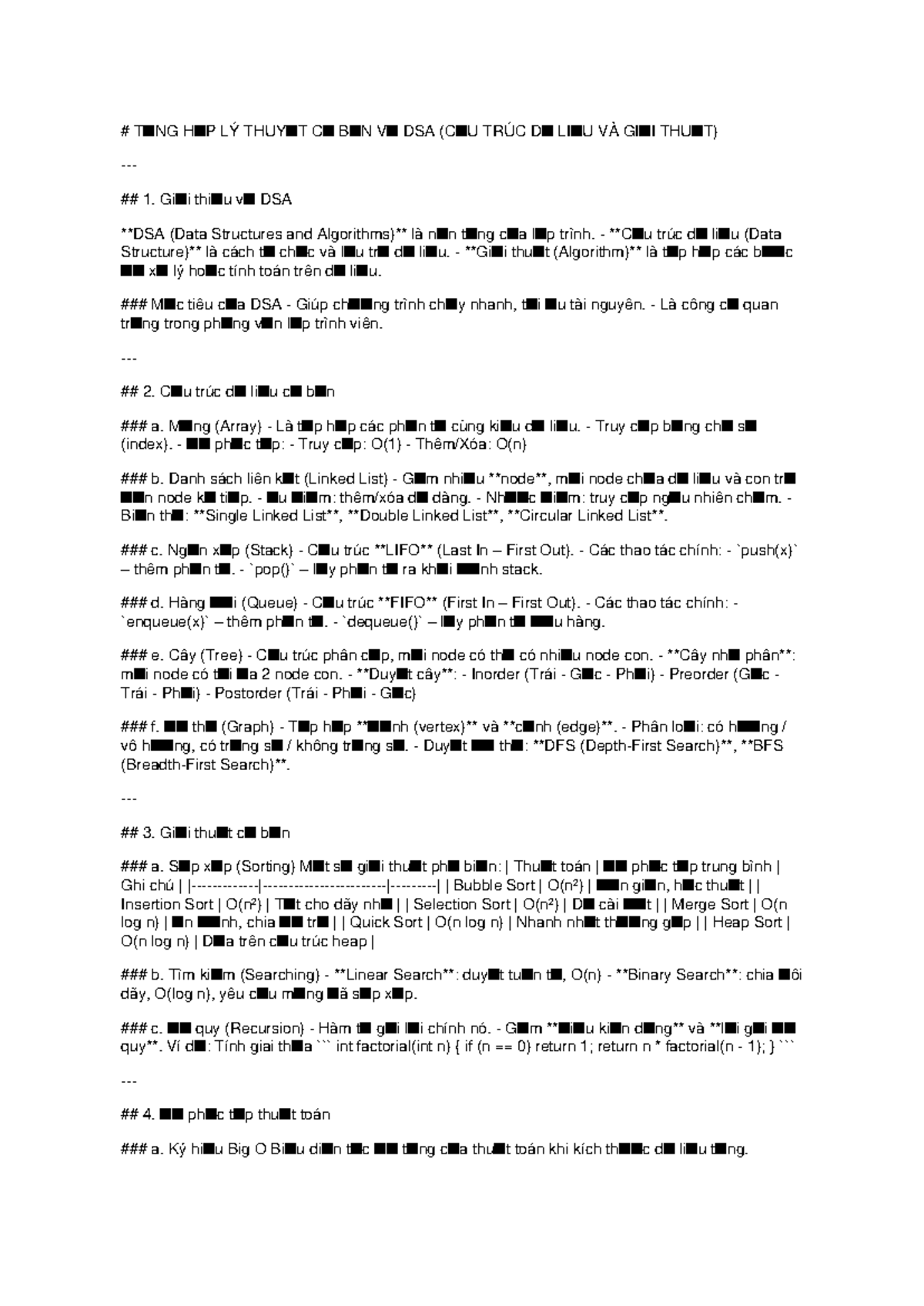 DSA 101: Tổng Hợp Lý Thuyết Cơ Bản về Cấu Trúc Dữ Liệu - Studocu