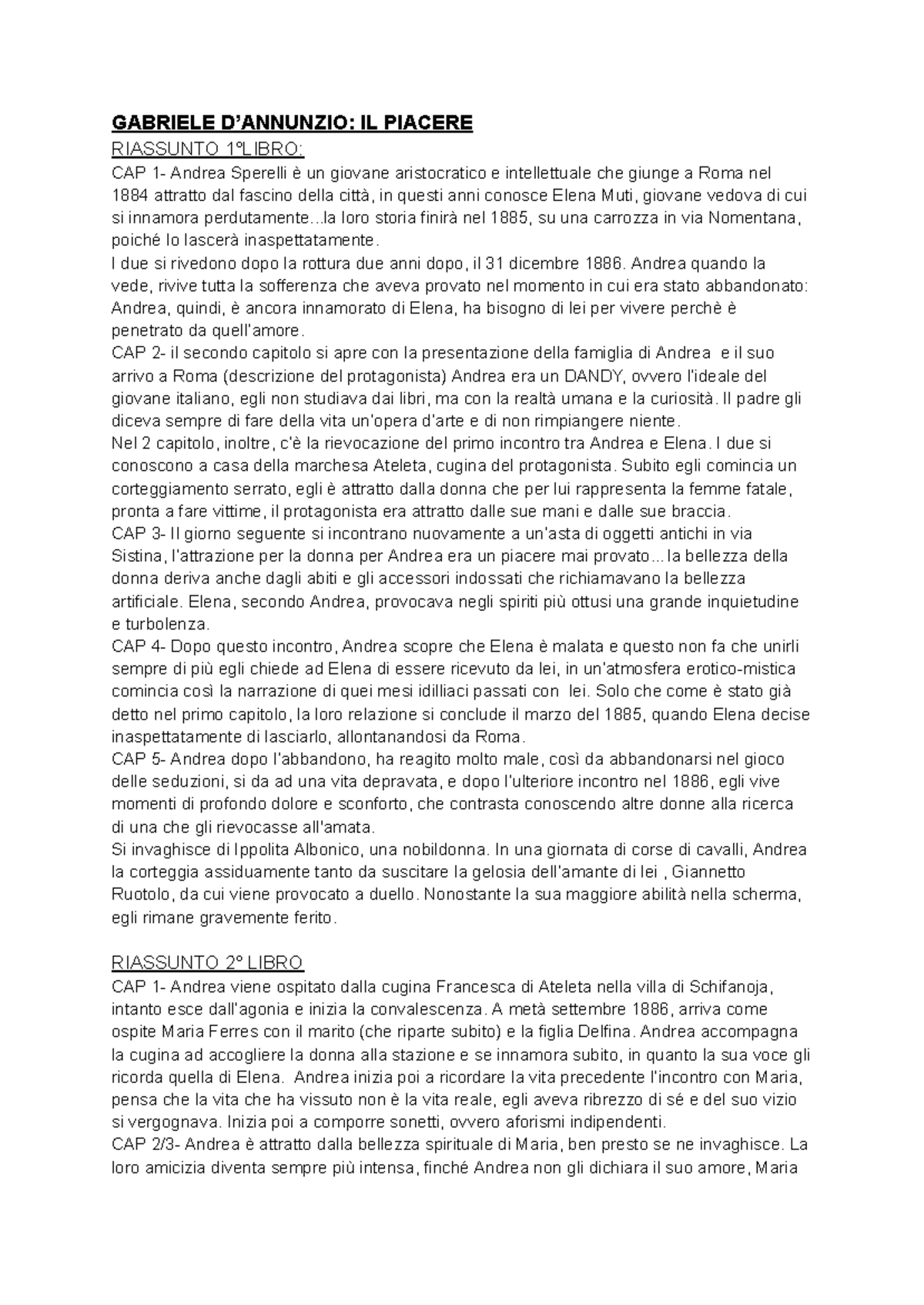 riassunto Il piacere di Gabriele D'annunzio - GABRIELE D’ANNUNZIO: IL ...