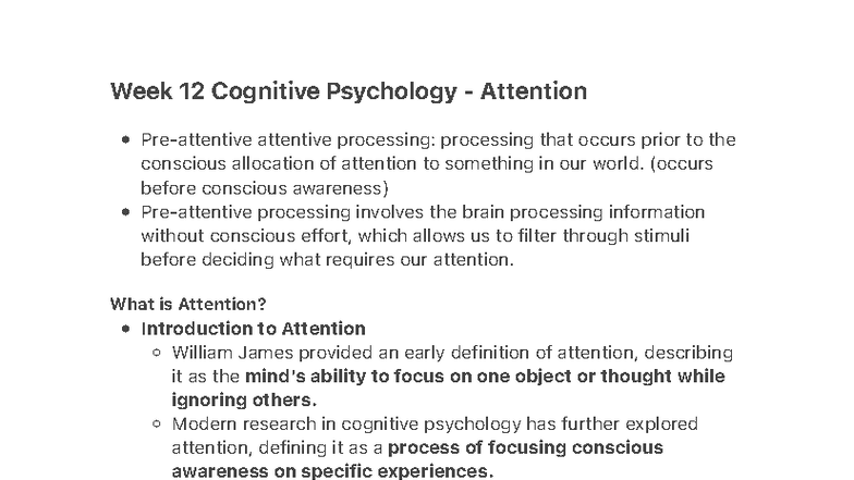 Week 12 Cognitive Psychology: Understanding Attention and Processing ...