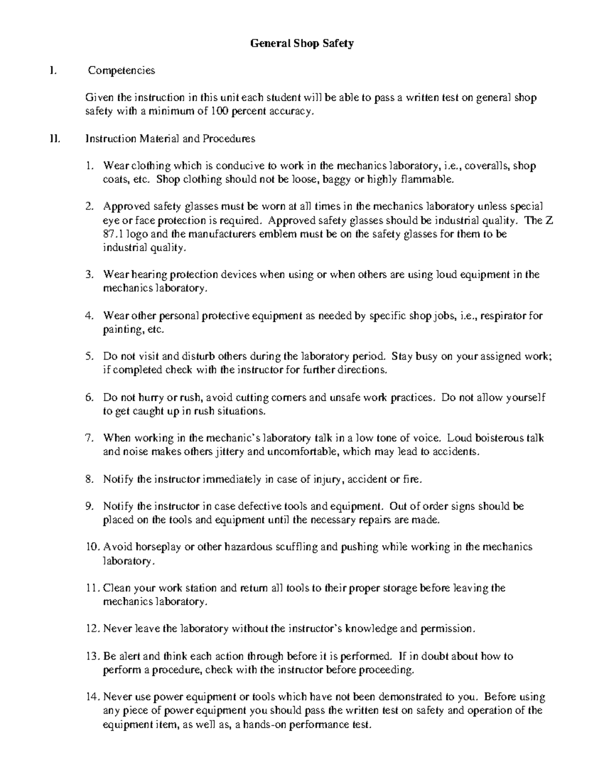 General Shop Safety Guidelines and Test Preparation - Studocu