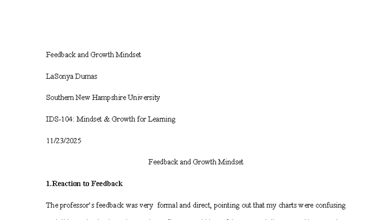 IDS 104 Journal: Analyzing Feedback & Growth Mindset - Studocu