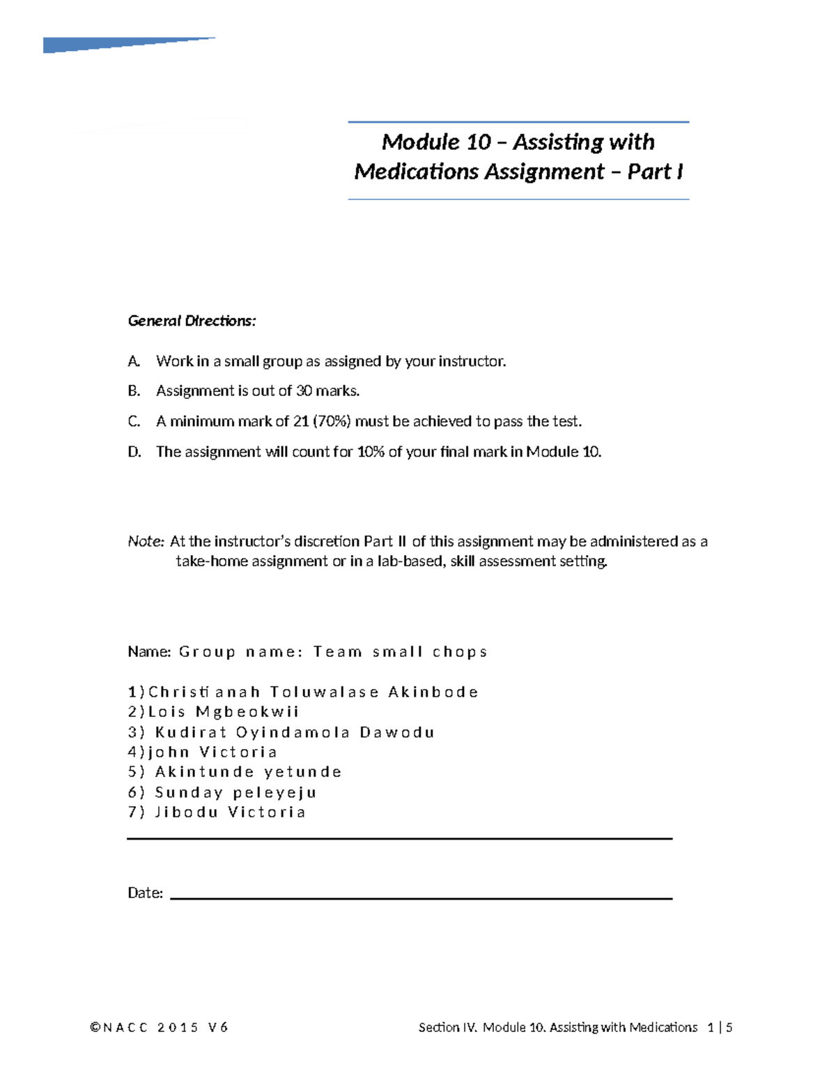 ACC 2015 V6 Module 10: Assisting with Medications - Assignment Part I ...