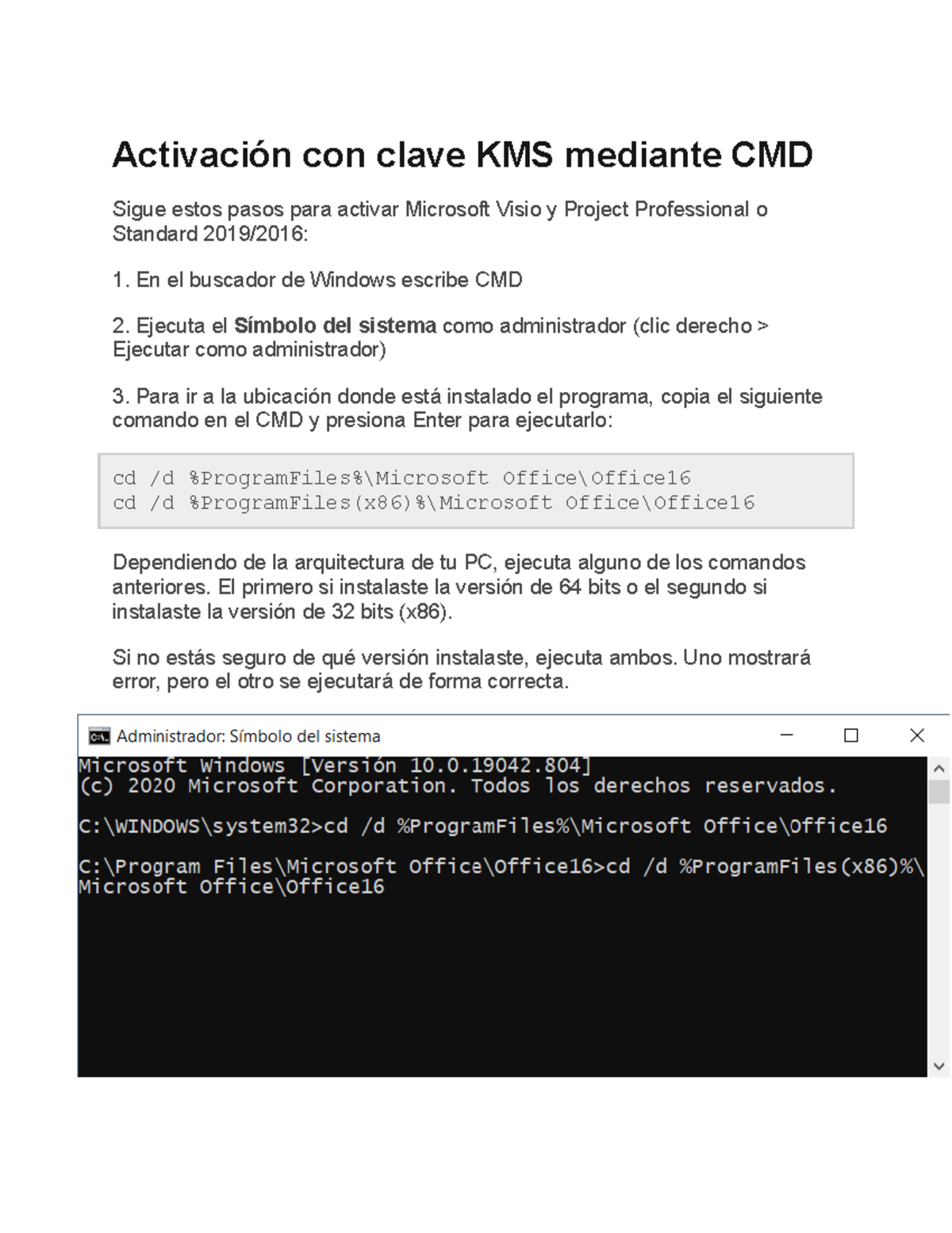 Guía de Activación KMS para Visio y Project 2016/2019 mediante CMD - Studocu