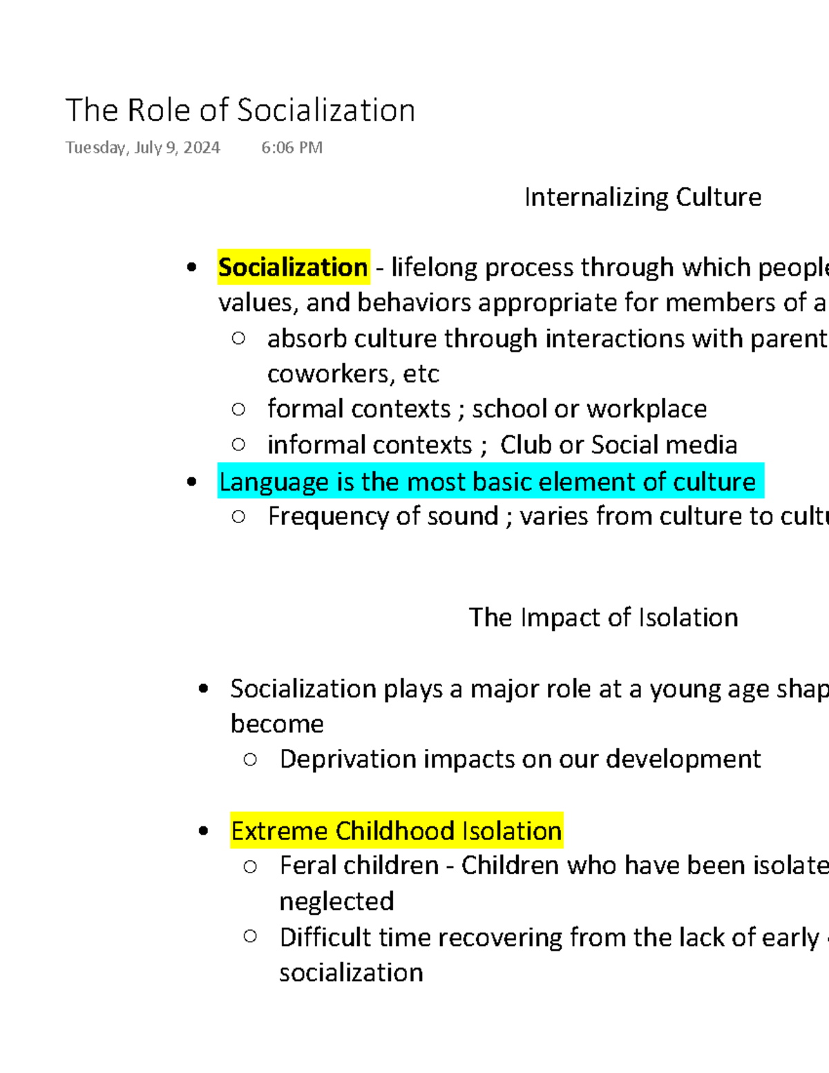 Module 2 Notes: The Impact of Socialization and Cultural Absorption ...