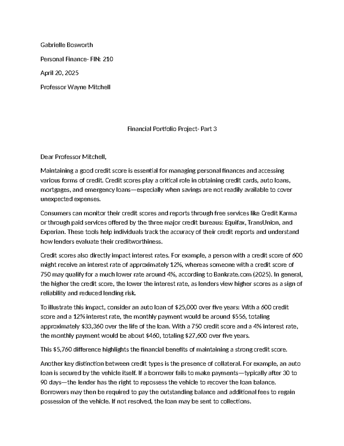 Personal Finance Portfolio Part 3: Credit Score Impact on Loans (FIN ...