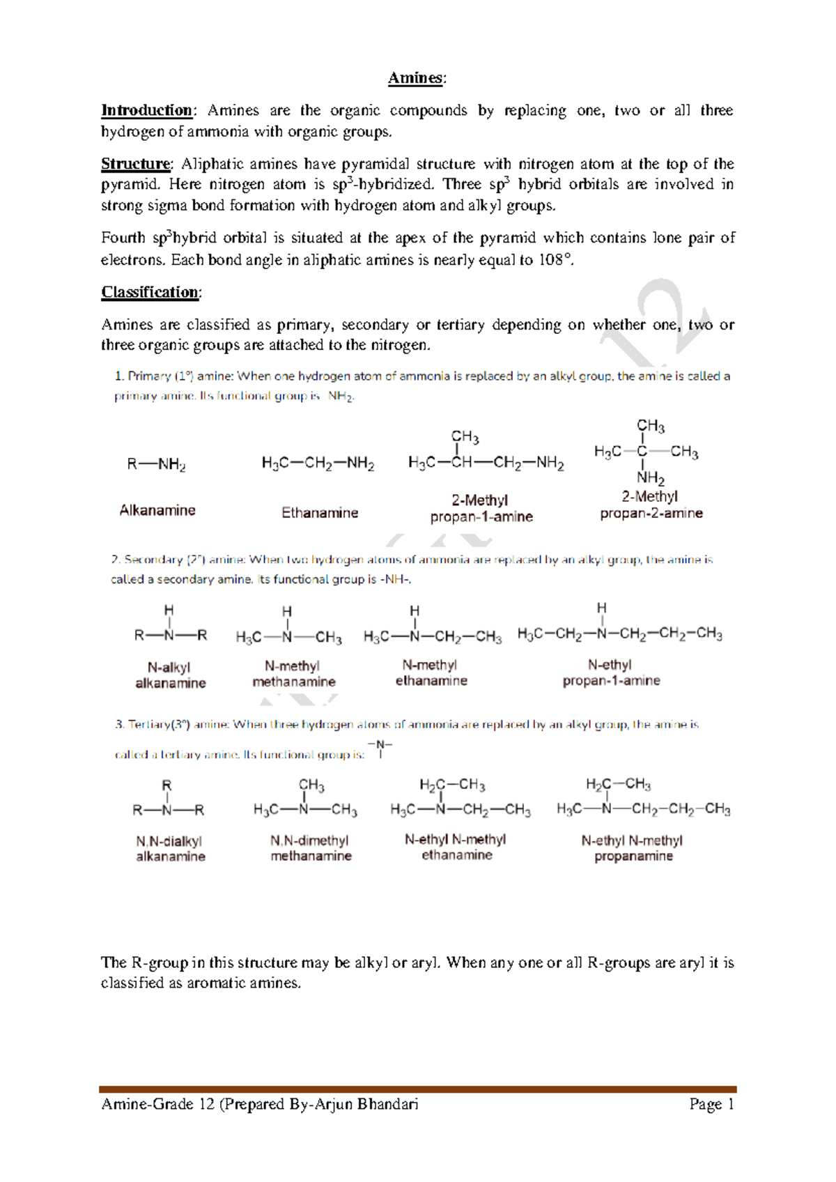 Amines-12 - Amines: Introduction hydrogen of ammonia with organic ...