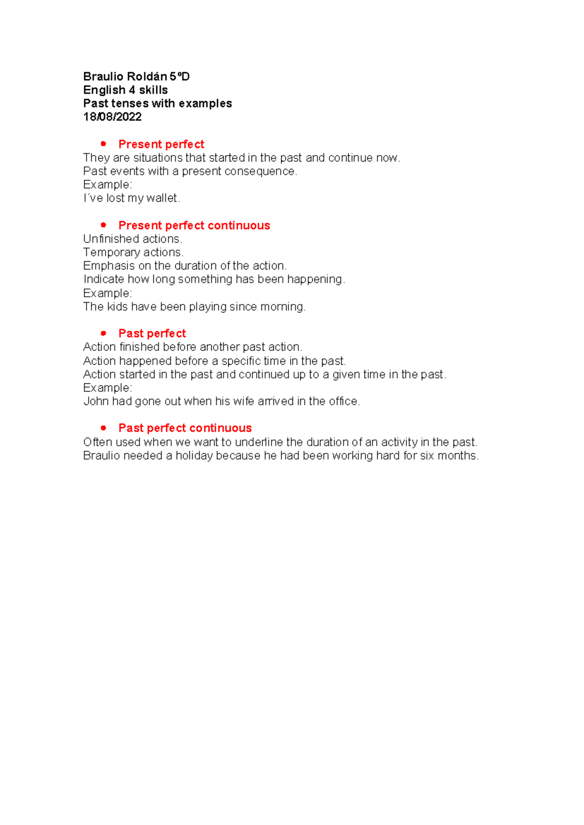 Past Tenses Explained with Examples (English 5ºD) - Studocu