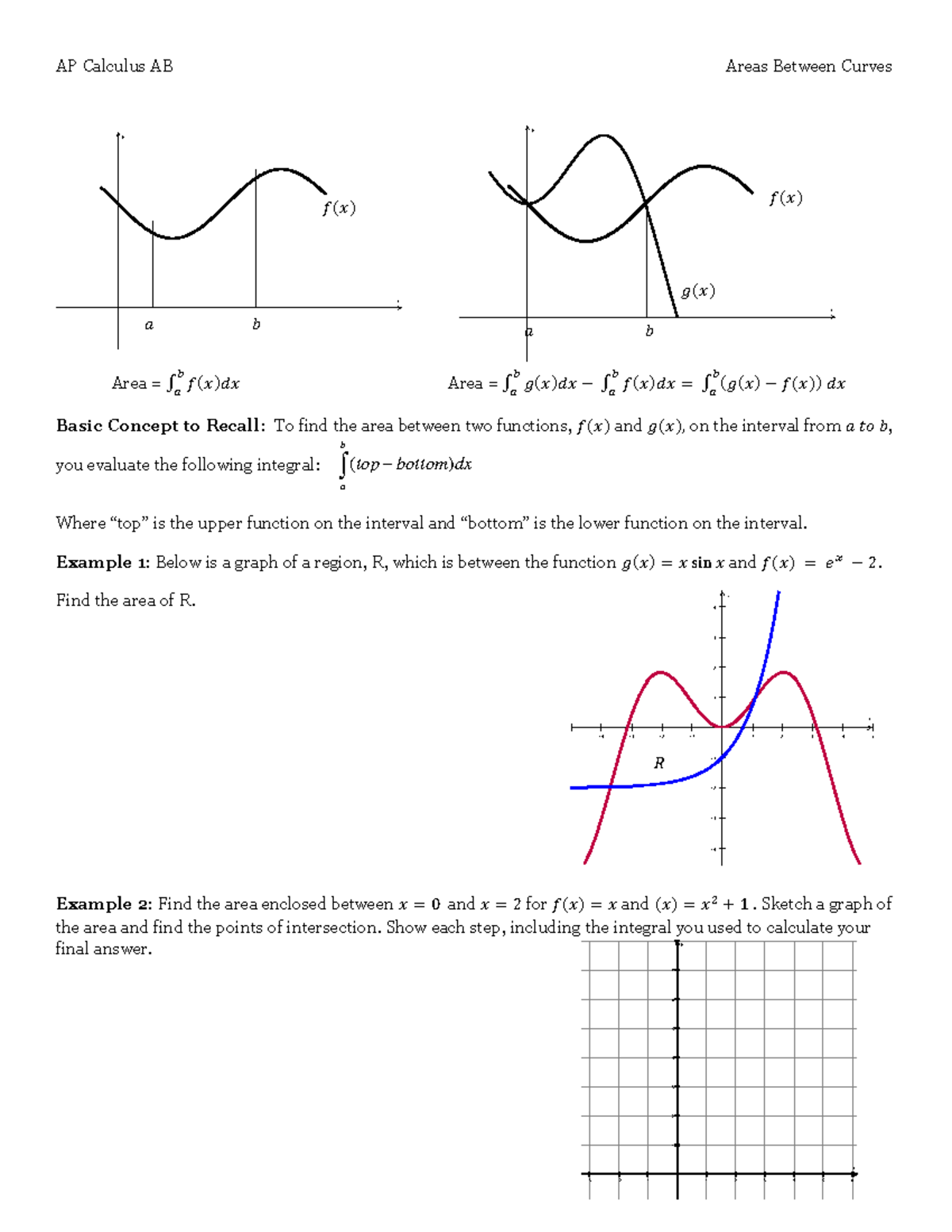 Areas Between Curves - x y − − − x y AP Calculus AB Areas Between - Studocu