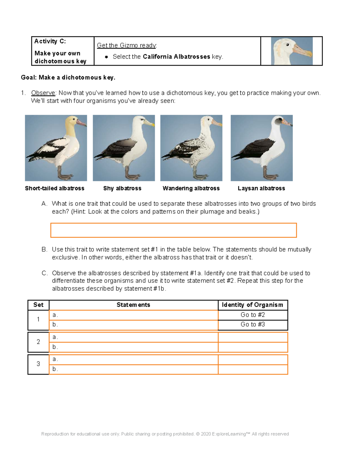 Dichotomous Key Practice: Albatross Traits Analysis (2020) - Studocu