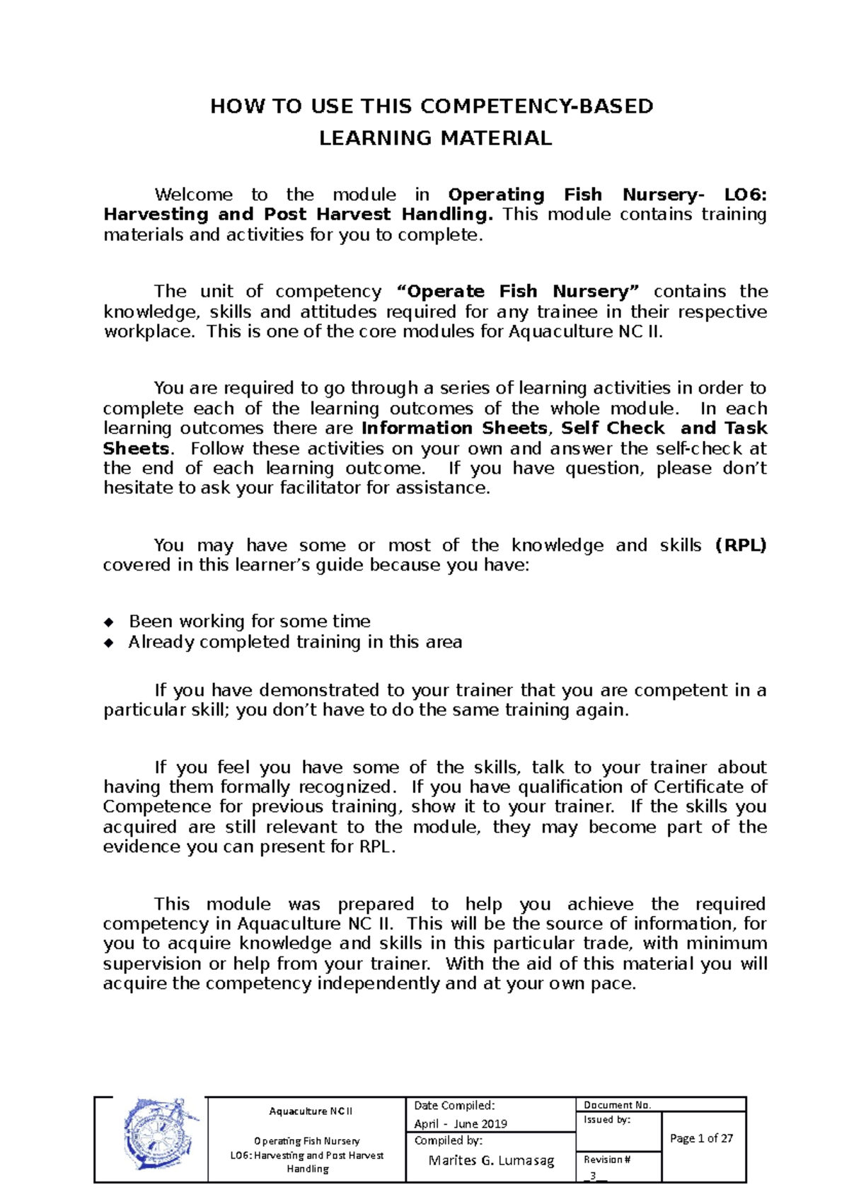 Cblm-lo6 - wow - HOW TO USE THIS COMPETENCY-BASED LEARNING MATERIAL Welcome to the module in ...