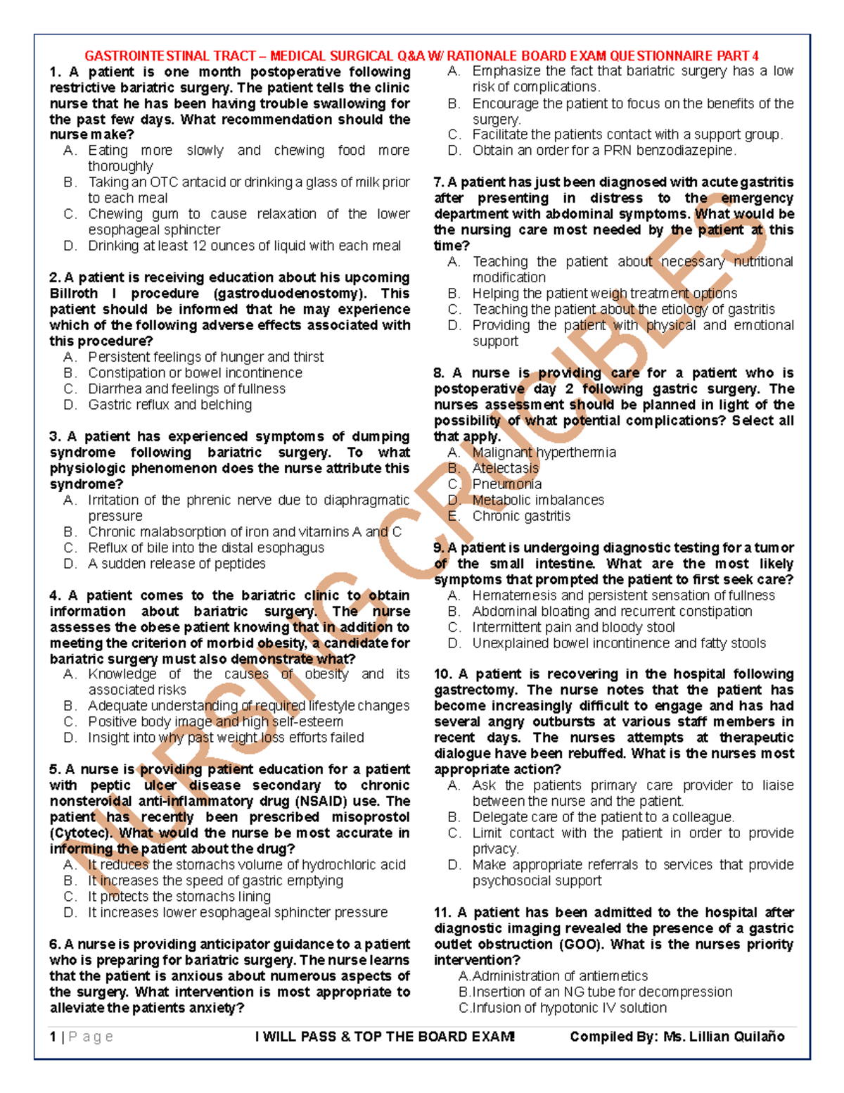 GASTRO 4: Medical-Surgical Rationale Board Exam Questionnaire Insights ...