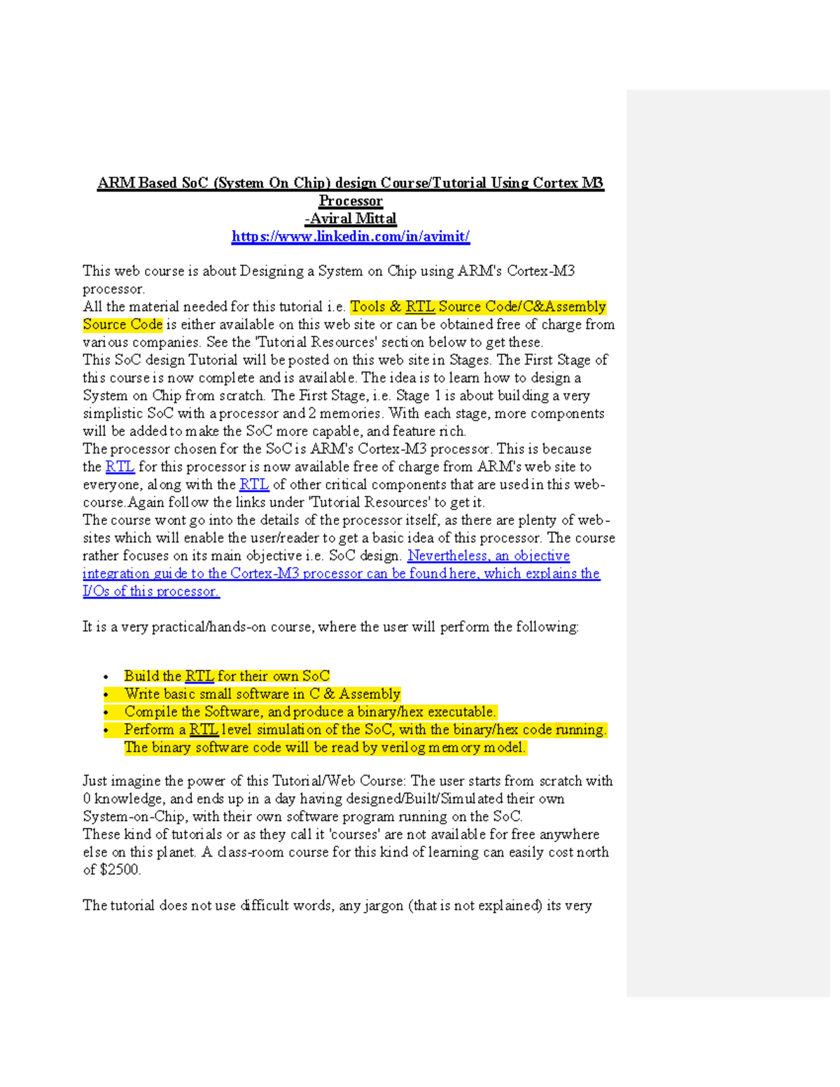 ARM Cortex-M3 SoC Design Course Tutorial: From Basics to RTL Simulation - Studocu
