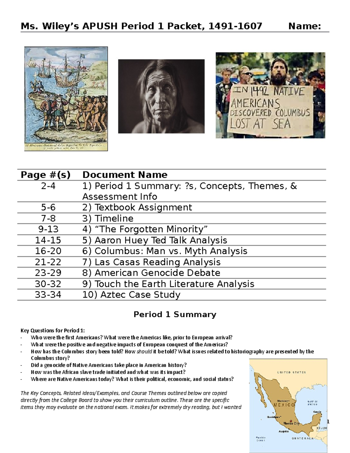APUSH Period 1 Study Guide: Key Themes, Concepts, & Assessments (1491 ...