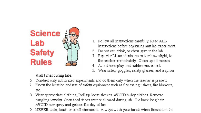 Lab Safety Rules for Science Experiments (SCI101) - Studocu